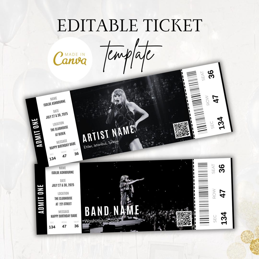 Editable Concert Ticket Canva, Printable Tickets Template, DIY Custom ...
