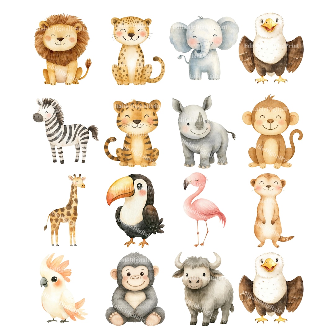 16 Safari Animals Clipart, Lion, Giraffe, Nursery Art, Jungle Animals ...