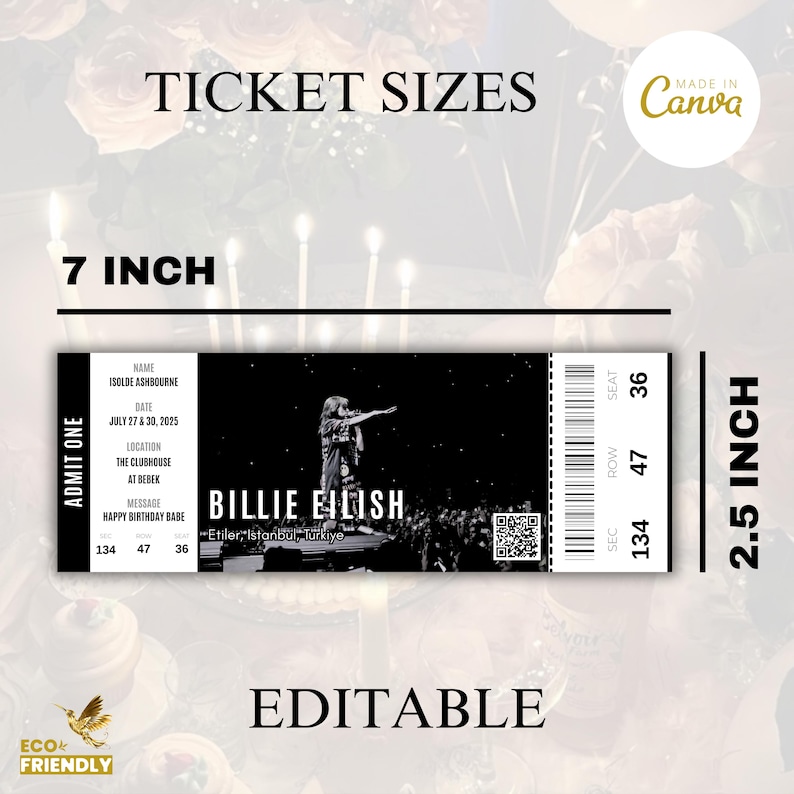 Editable Concert Ticket Canva, Printable Tickets Template, DIY Custom ...