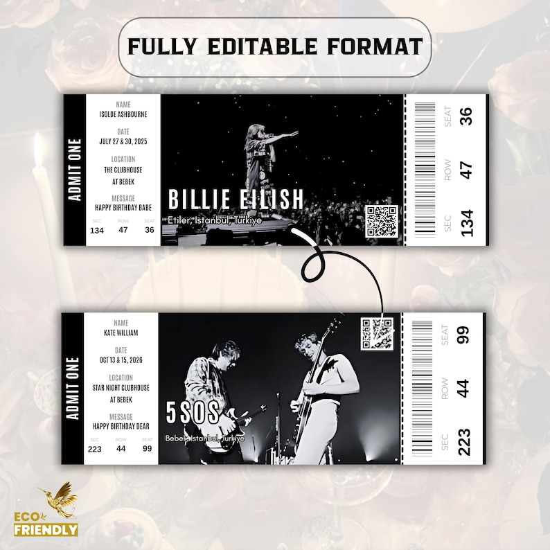 Editable Concert Ticket Canva, Printable Tickets Template, DIY Custom ...