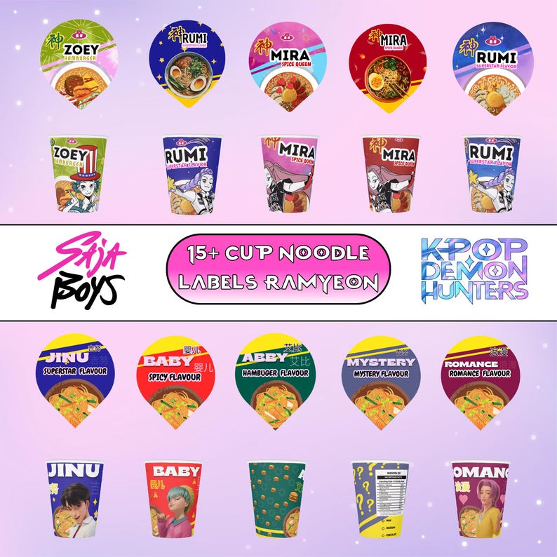 Kpop Demon Hunters Cup Noodle Labels, Editable Huntrix Ramen Ramyeon ...