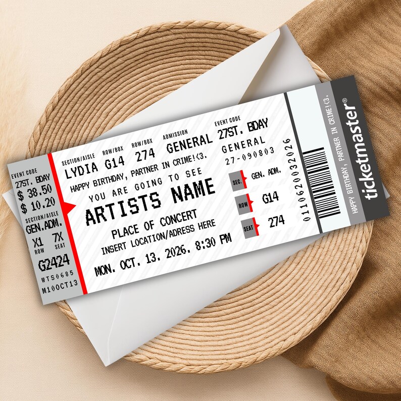 Ticketmaster Ticket | Editable Concert Ticket Template | Surprise ...