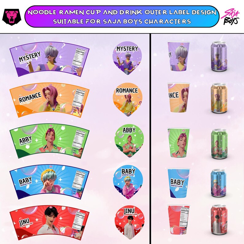 Kpop Demon Hunters Cup Noodle Labels, Editable Huntrix Ramen Ramyeon ...