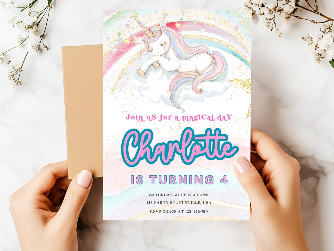 Editable Unicorn Birthday Invitation: Rainbow Sparkle Party (digital ...