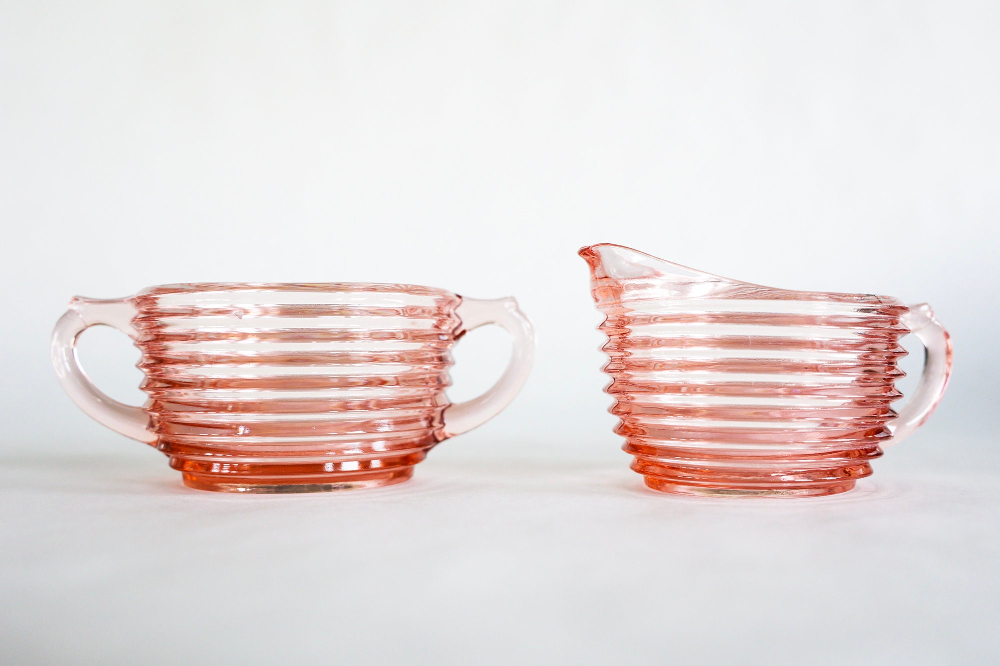 Vintage Pink Depression Glass Ribbed Sugar Bowl and Creamer - Etsy