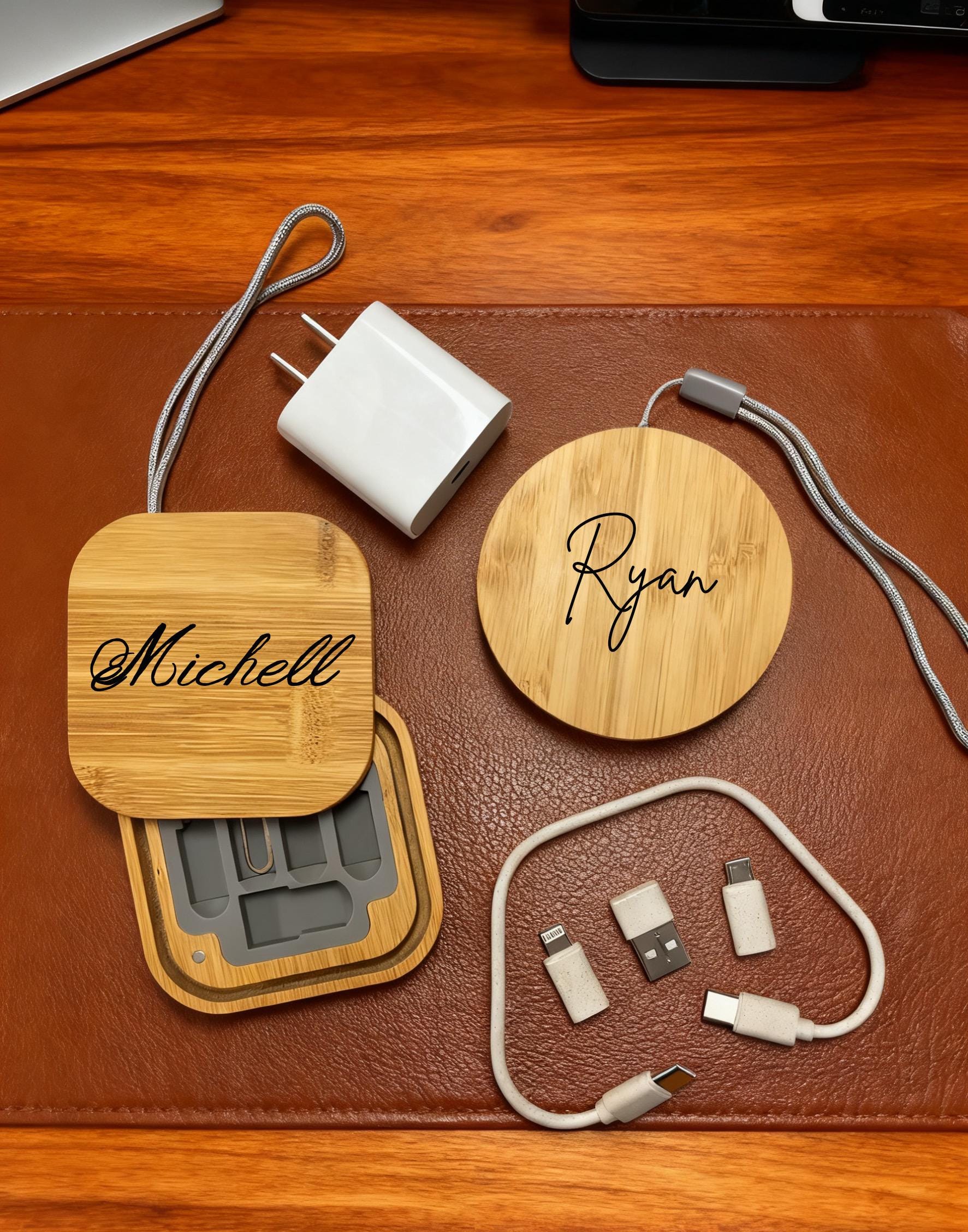 Personalized Bamboo Cable Organizer: Magnetic Charging Station ...