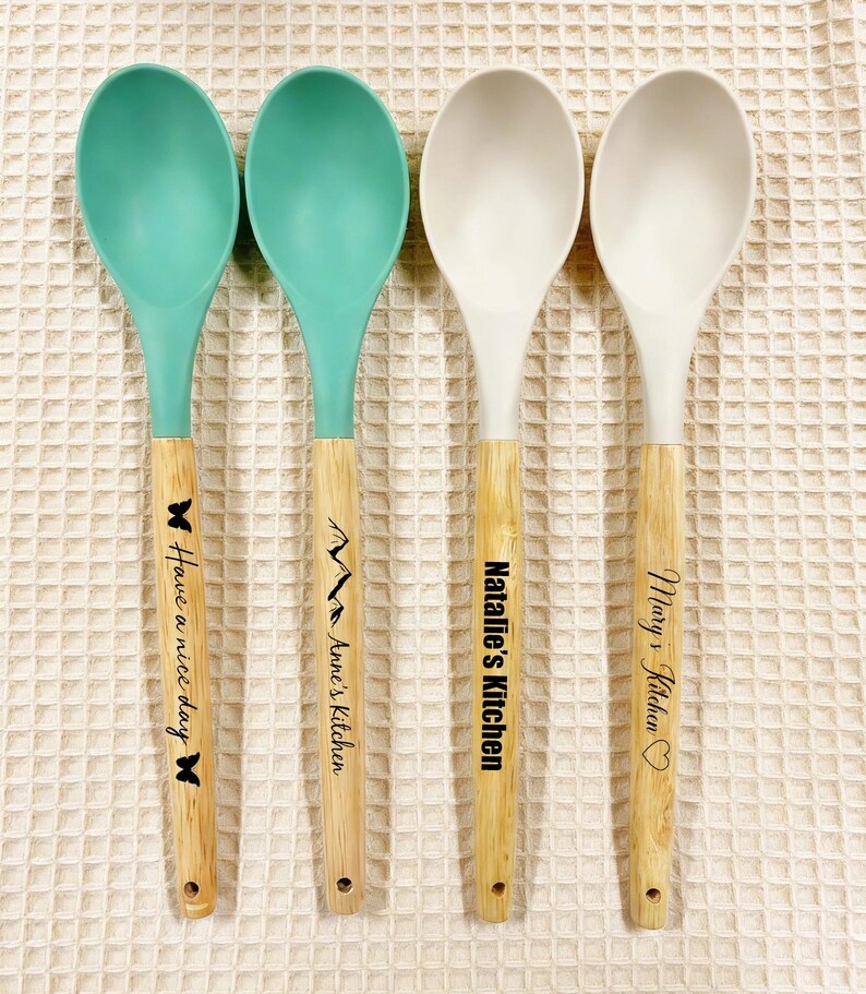 Personalized Silicone Spoon, Custom Engraved Wooden Handle, Chef Gift ...