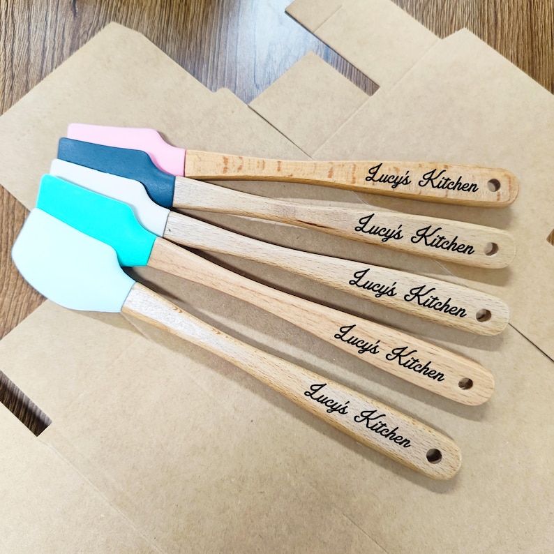 Personalized Mini Wood Spatula, Custom Engraved Silicone Spatula, Kitchen Utensils, Engraved ...