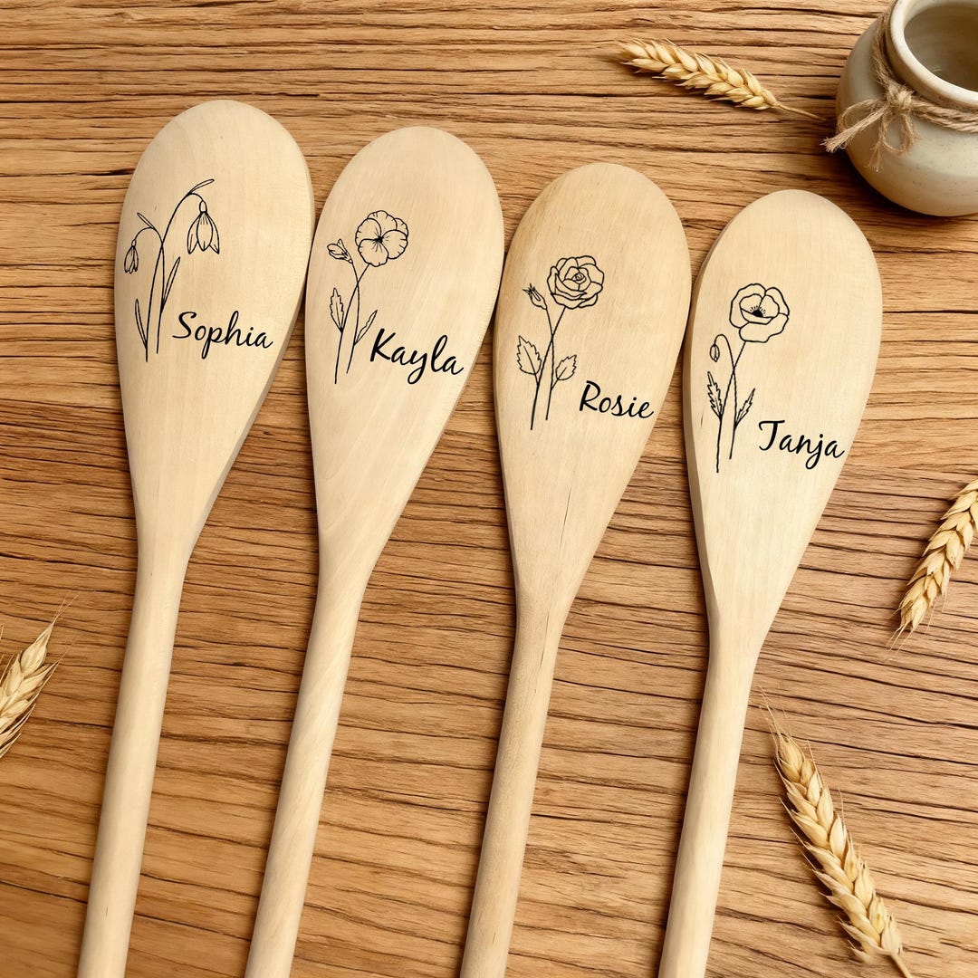 Custom Engraved Wooden Stirring Spoon,personalized Name Wood Kitchen ...