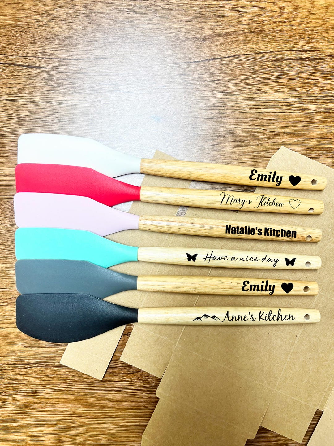 Custom Engraved Silicone Spatula, Personalized Wood Handle Baking Tool ...