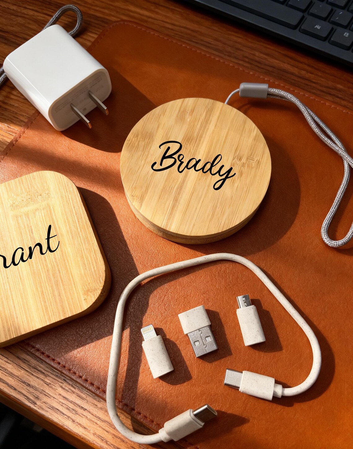 Personalized Bamboo Cable Organizer: Magnetic Charging Station ...