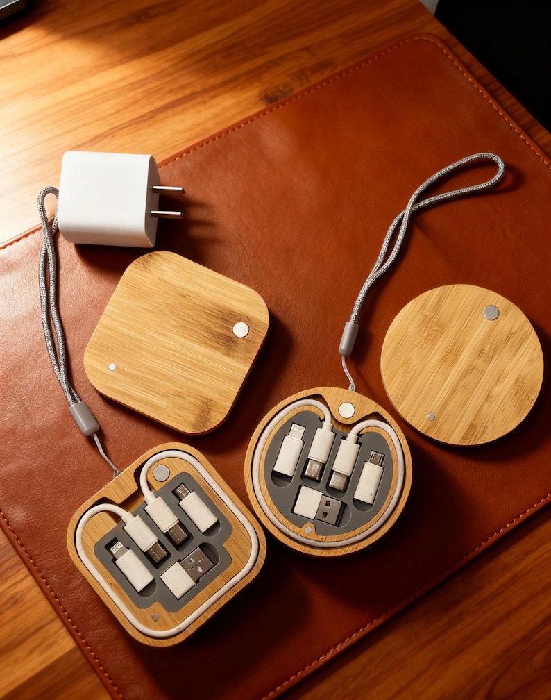 Personalized Bamboo Cable Organizer: Magnetic Charging Station ...