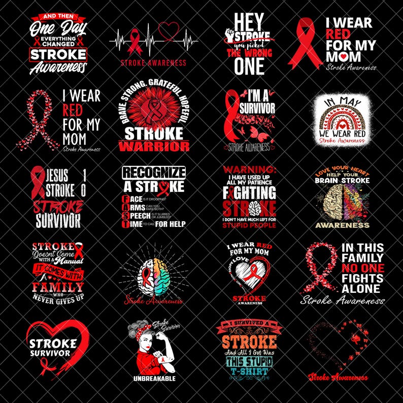 Stroke Awareness Png Bundle, Stroke Ribbon Png, Red Ribbon Png, Stroke ...