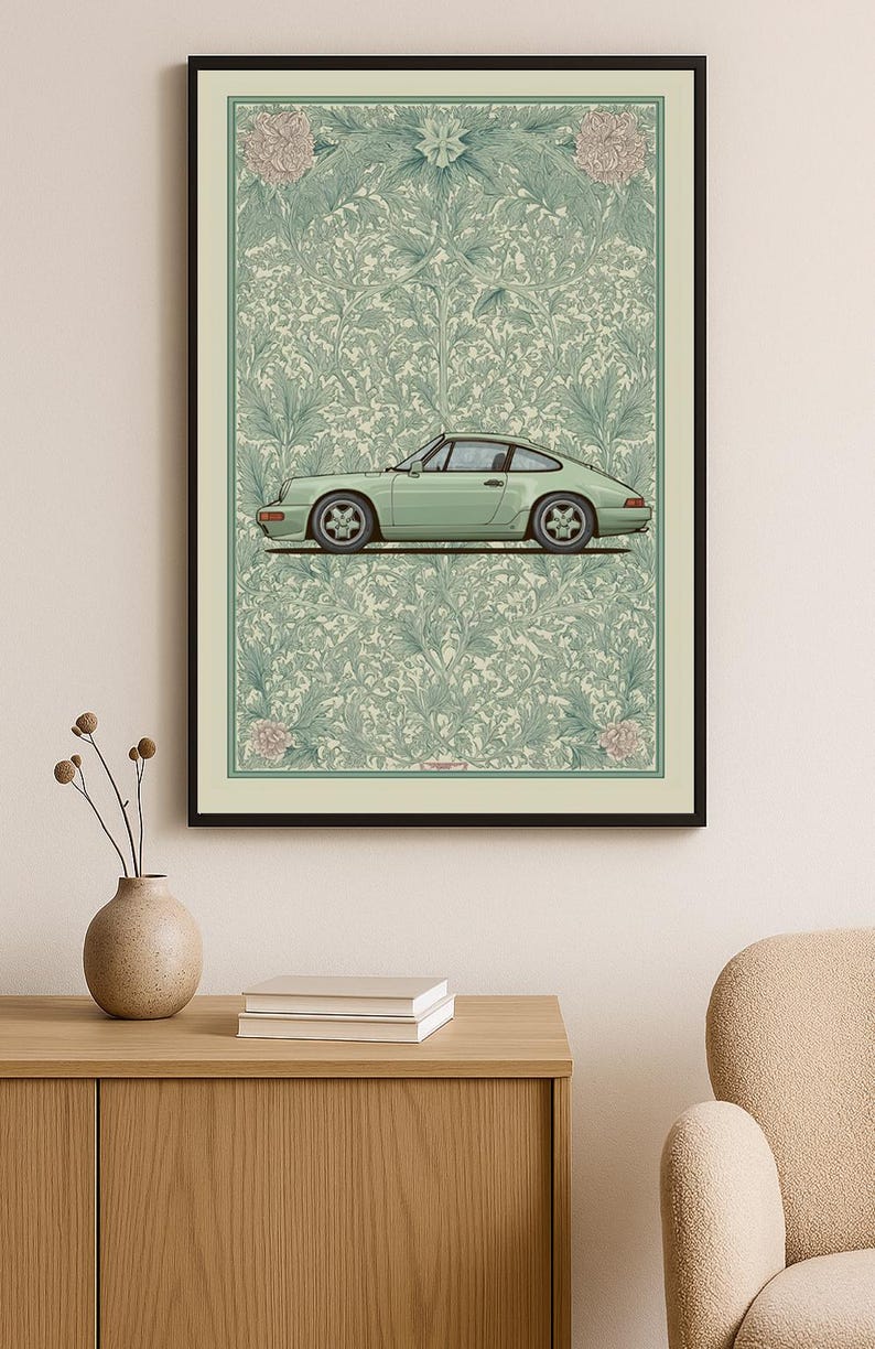 Sage Green Porsche 911 Poster – Vintage Botanical Wall Art, Arts ...