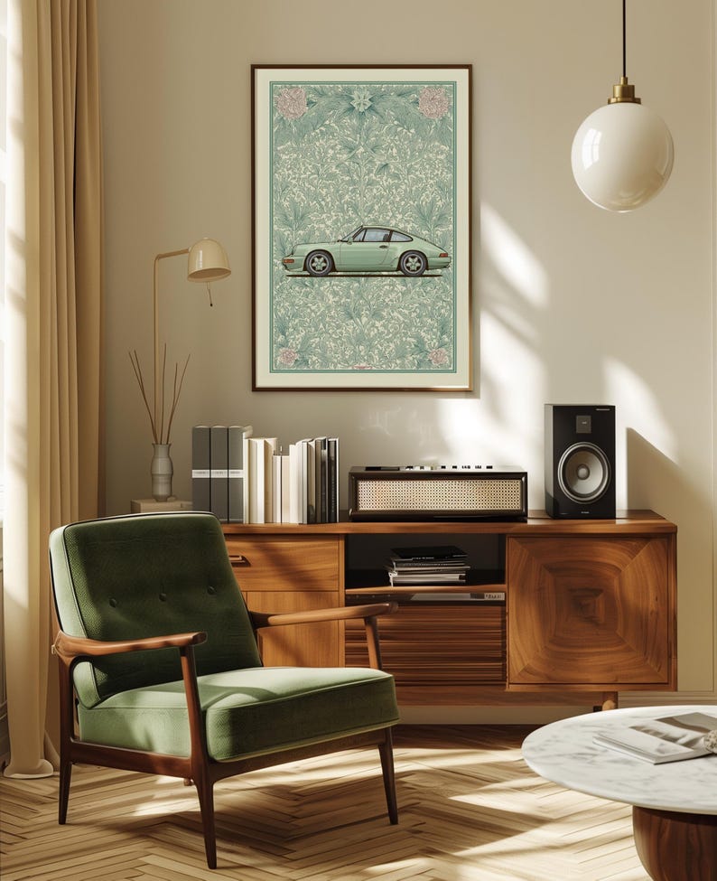 Sage Green Porsche 911 Poster – Vintage Botanical Wall Art, Arts ...