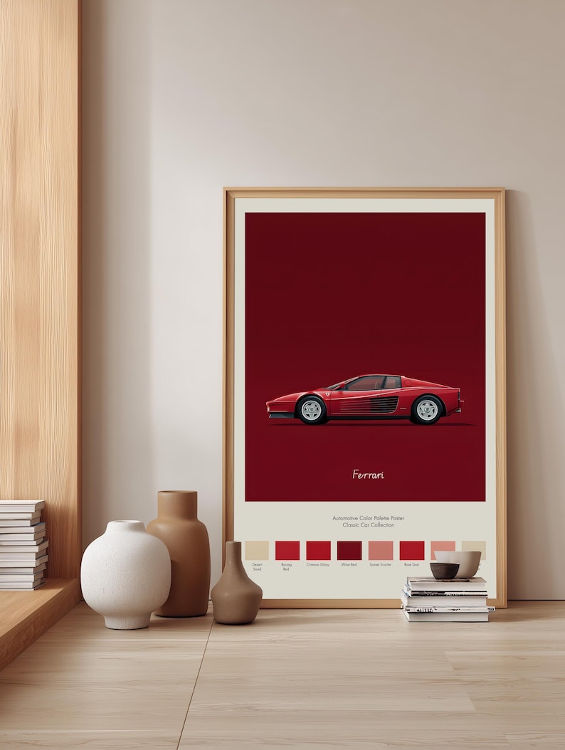 Ferrari Testarossa Poster, Vintage Car Wall Art Print, Classic Ferrari ...