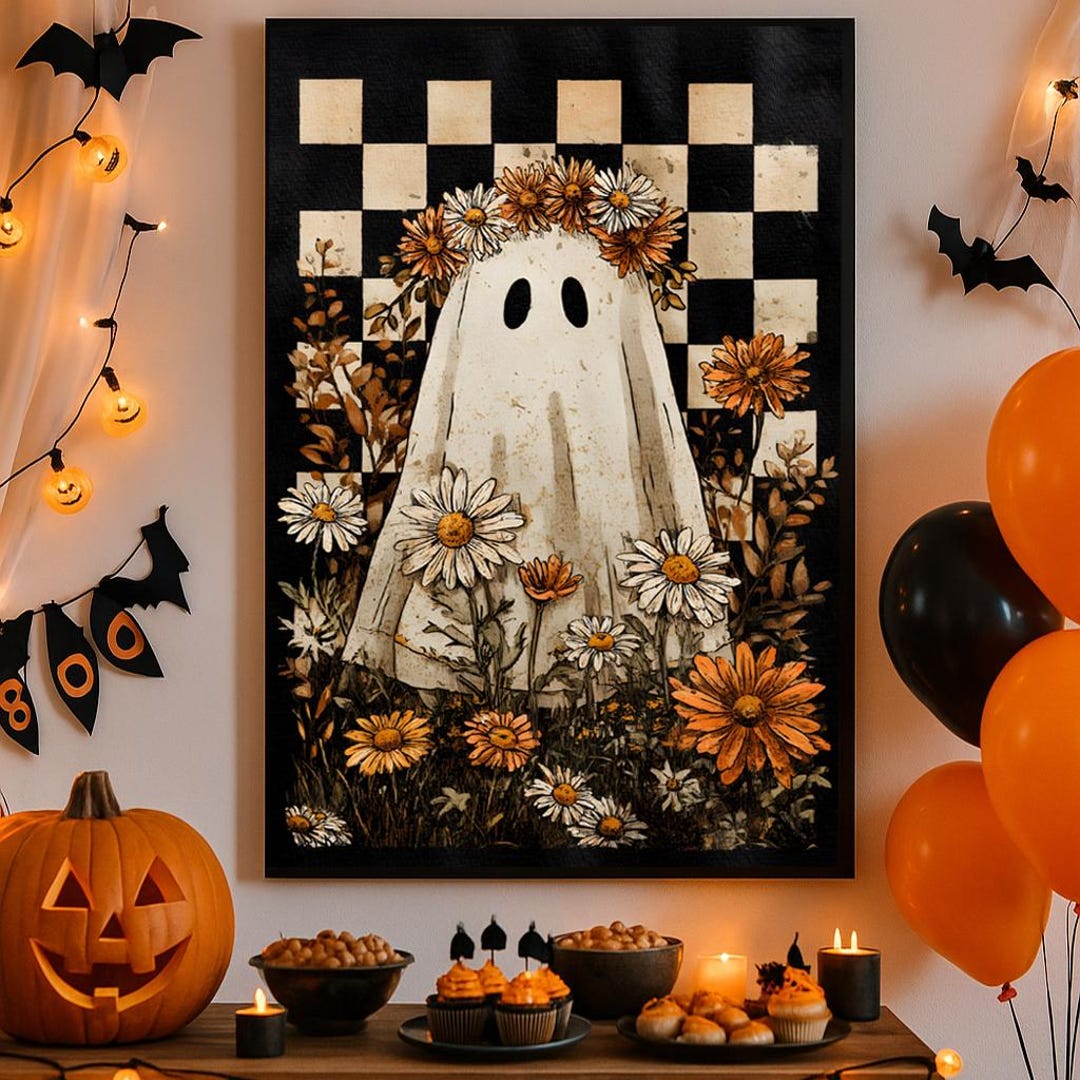 Floral Ghost Halloween Print | Spooky Cottagecore Decor (digital ...