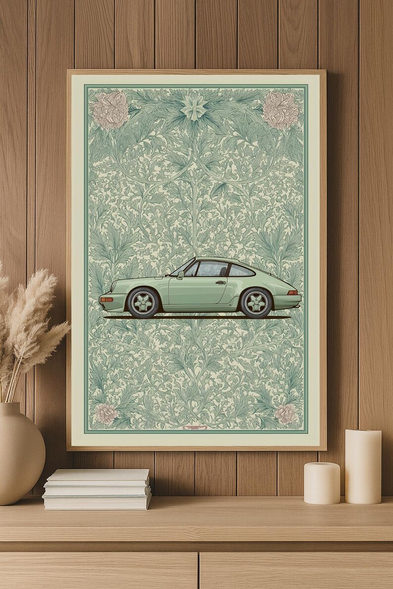 Sage Green Porsche 911 Poster – Vintage Botanical Wall Art, Arts ...