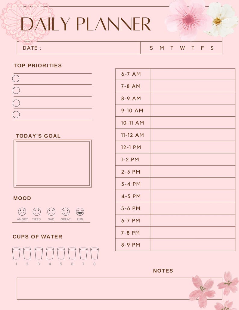Pink Daily Planner - Etsy