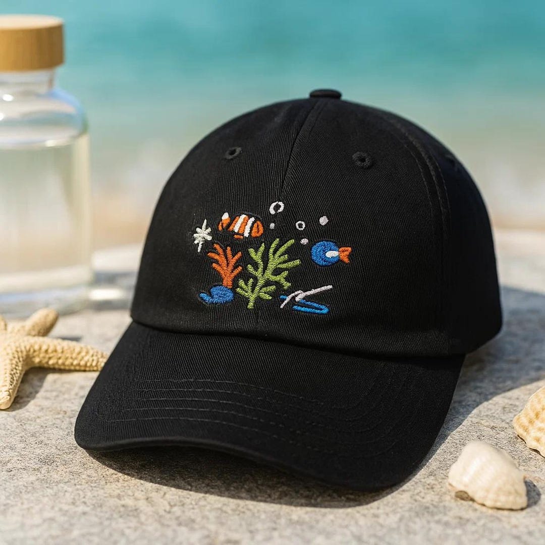 Ocean Embroidered Hat | Coral Reef Fish Wash Cap, Baseball Cap, 2-tone ...