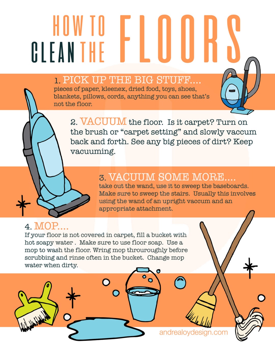 How to Clean the Floors Infographic, Cleaning Printable, Kids Printable ...