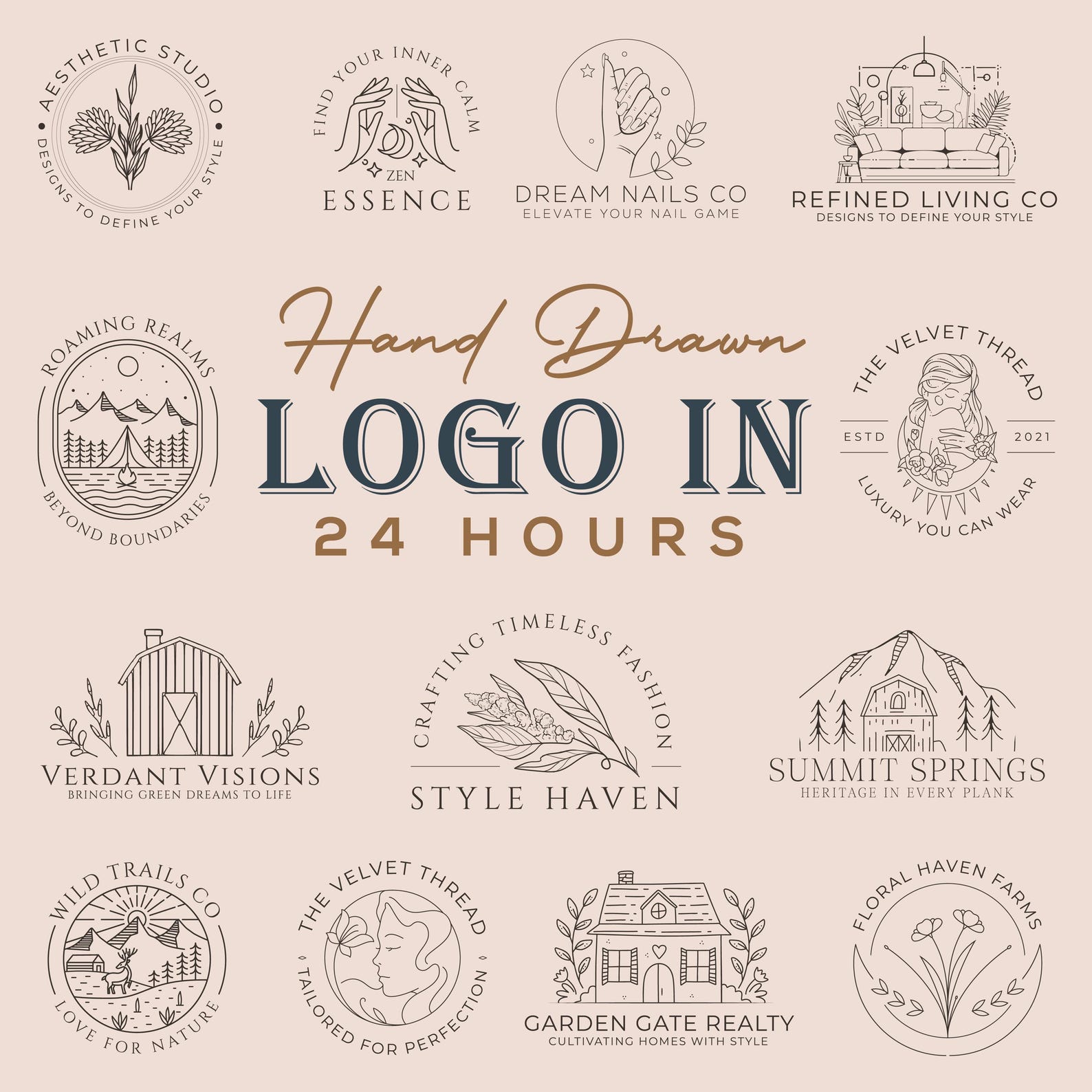 Custom Hand Drawn Logo, Unique Logo Design,hand Drawn Business Logo ...
