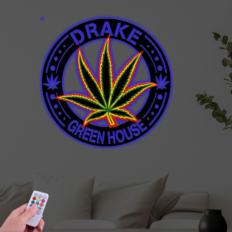 Custom Weed Metal Wall Art With LED Light, Marijuana Name Sign ...