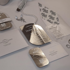 Silver Mirror Acrylic Wedding Invitation Set: Modern Elegant White ...
