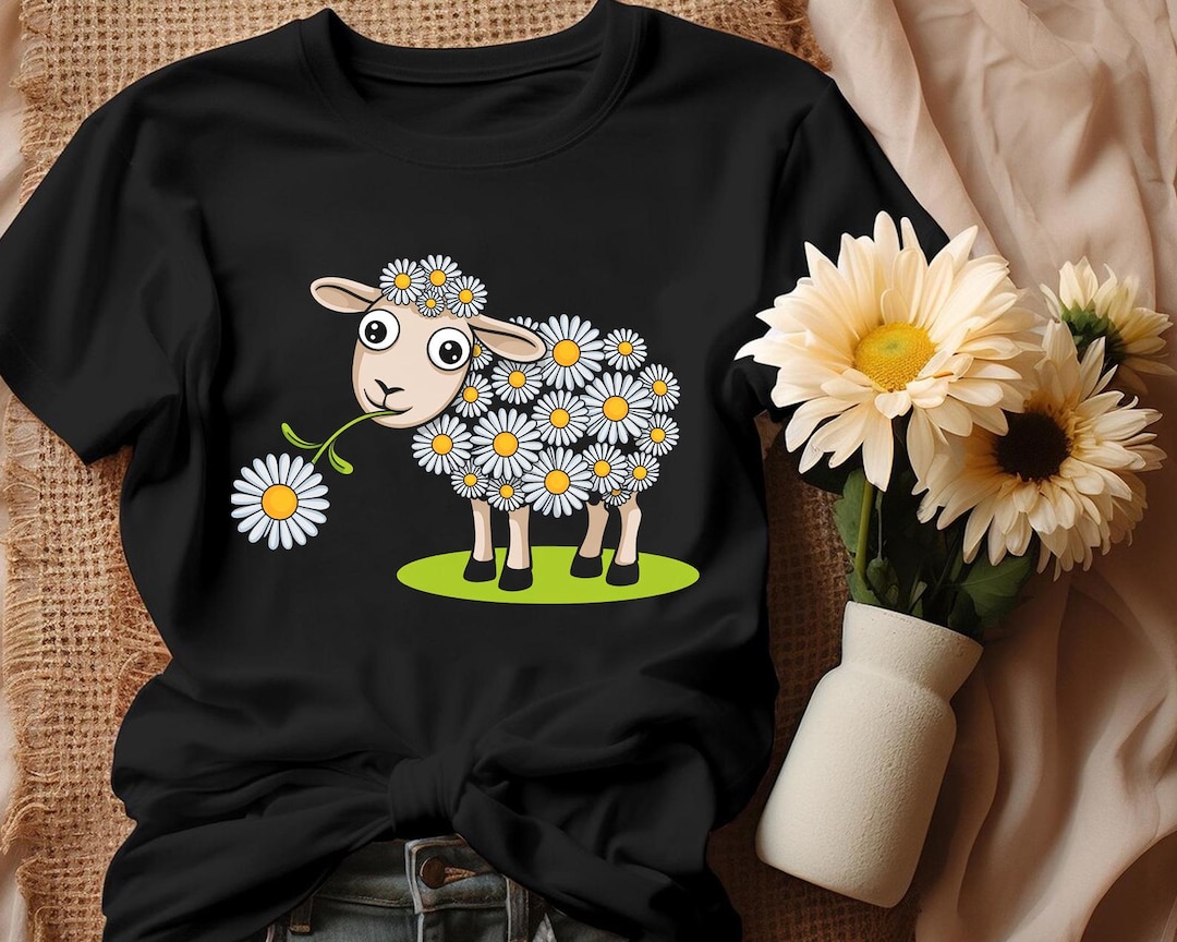 Sheep With Daisies Shirt - Cute Sheep Lover T Shirt - Funny Farm Animal ...