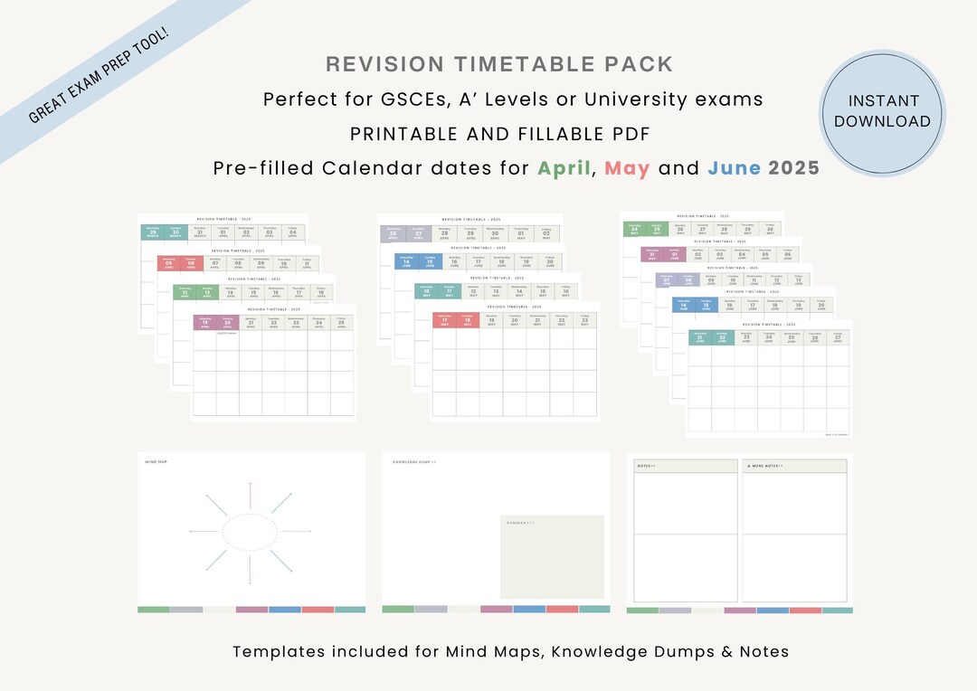 Revision Timetable, GSCE Timetable, A Level Revision Timetable, 2025 ...
