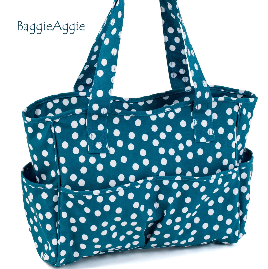 Sewing Storage Bag With Multiple Pockets + Zip. Teal Blue Knitting ...