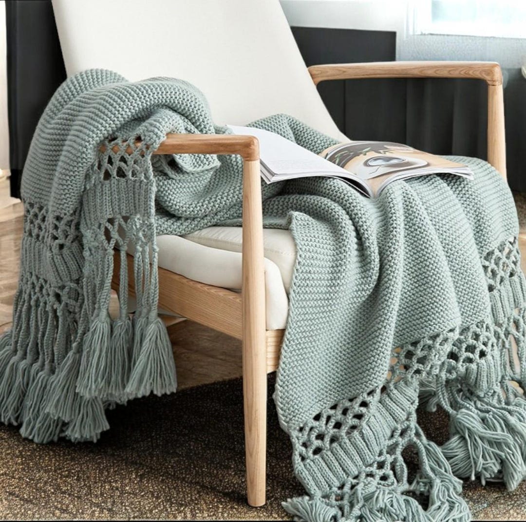 Handknit Nordic Throw Blanket: Luxury Boho Bed Spread With Tassels - Etsy
