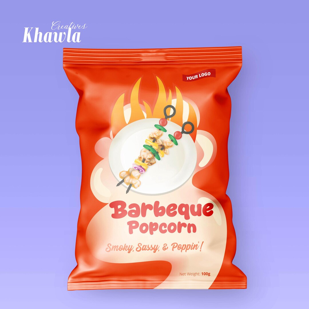 Barbeque Popcorn Packaging Template | Editable AI & EPS Snack Bag ...