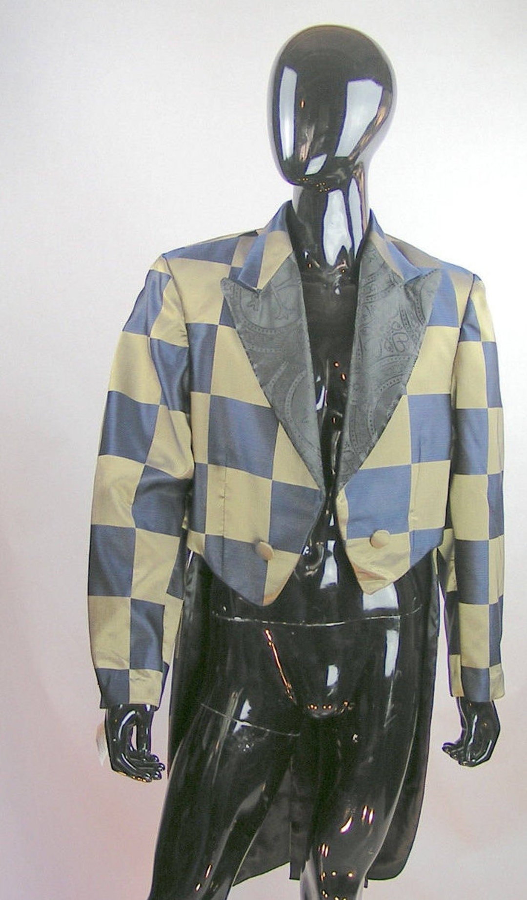 Checkered Tuxedo Jacket With Tails - Stunning Hand Made Blue and Gold ...