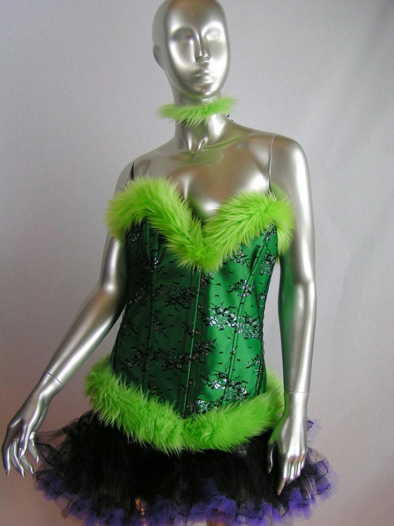Fur Trimmed Corset Green Faux Fur Trimmed Green Bustier Corset Top With ...