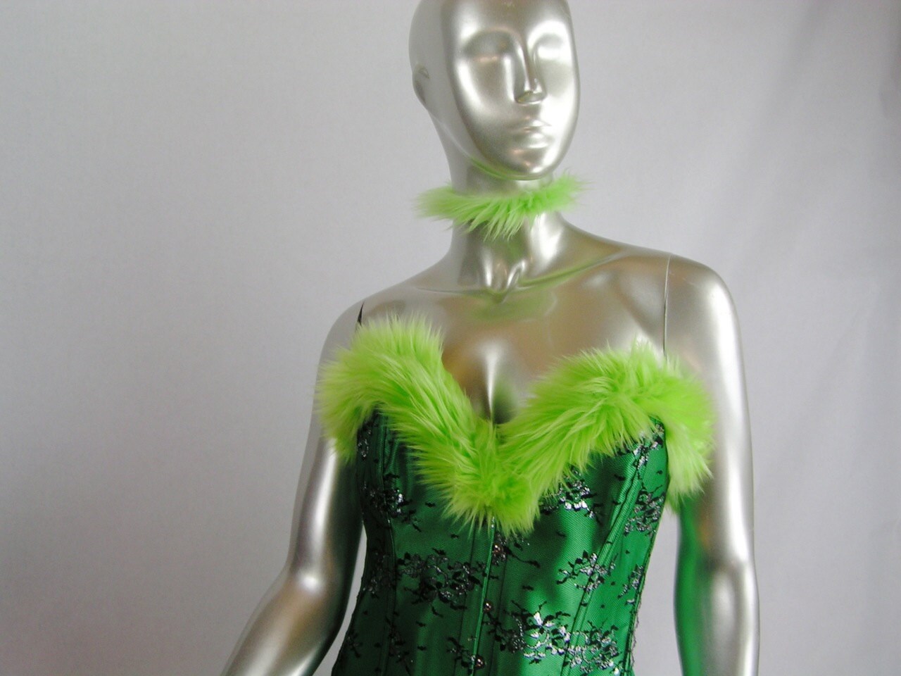 Fur Trimmed Corset Green Faux Fur Trimmed Green Bustier Corset Top With ...