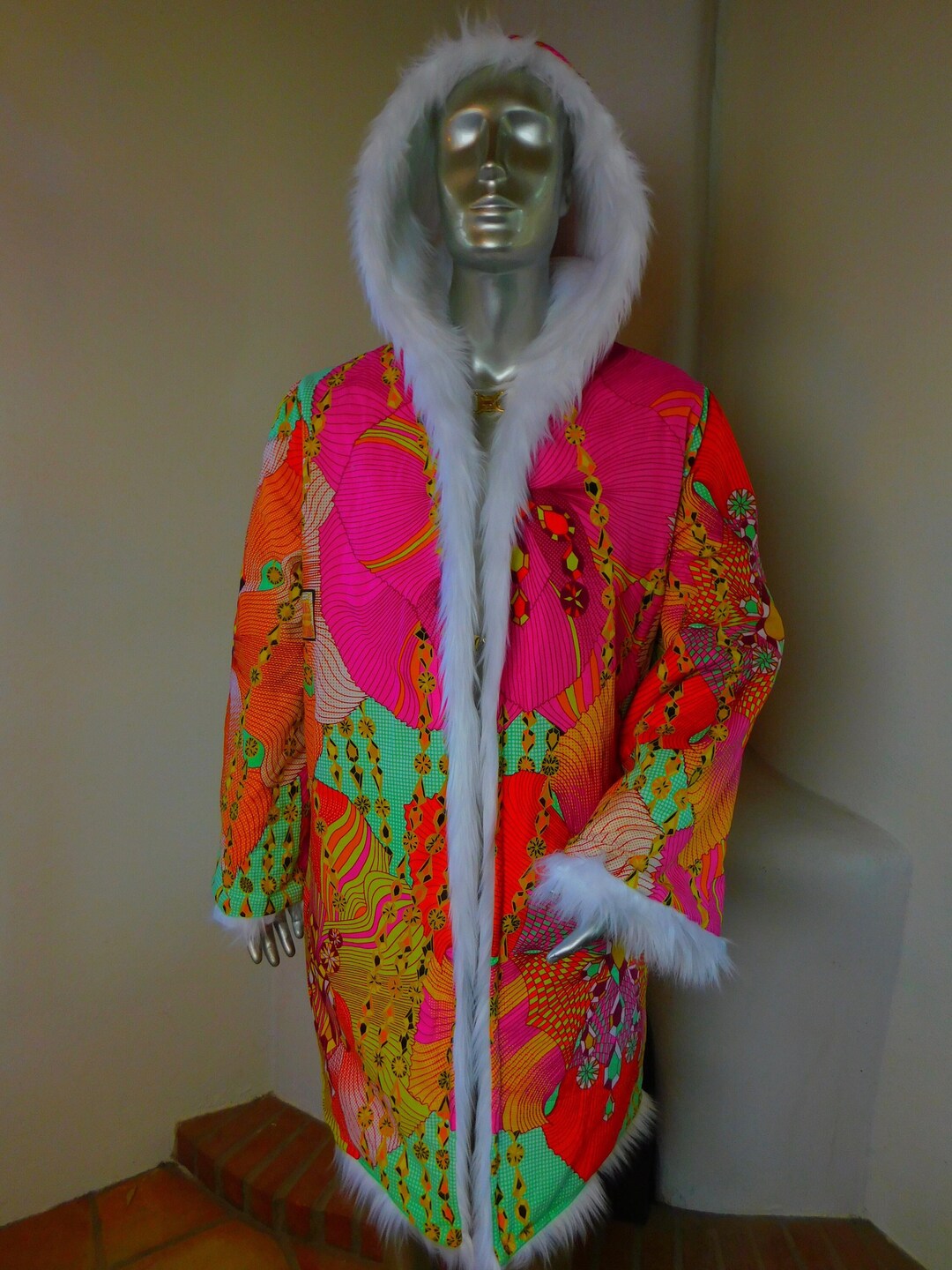 Burning Man Light up Coat Jewels White Faux Fur Reversible Coat With a ...