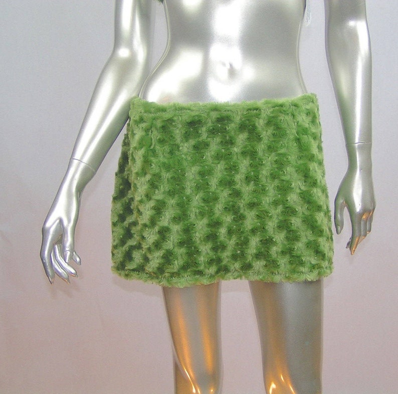 Moss Green Faux Fur Bikini Fake Fur Bikini Top And Mini Skirt Set Furry