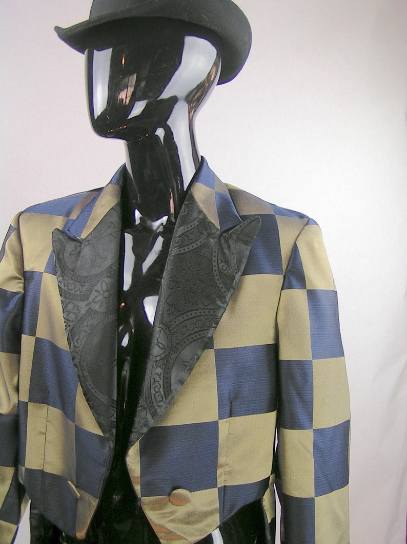 Checkered Tuxedo Jacket With Tails - Stunning Hand Made Blue and Gold ...
