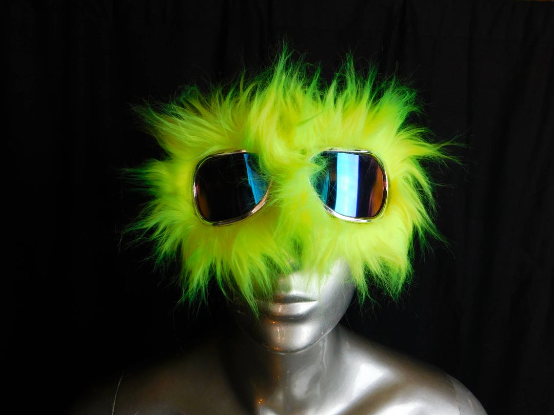 Neon Yellow Furry Monster Burning Man Dust Goggles - Furry Aviator ...