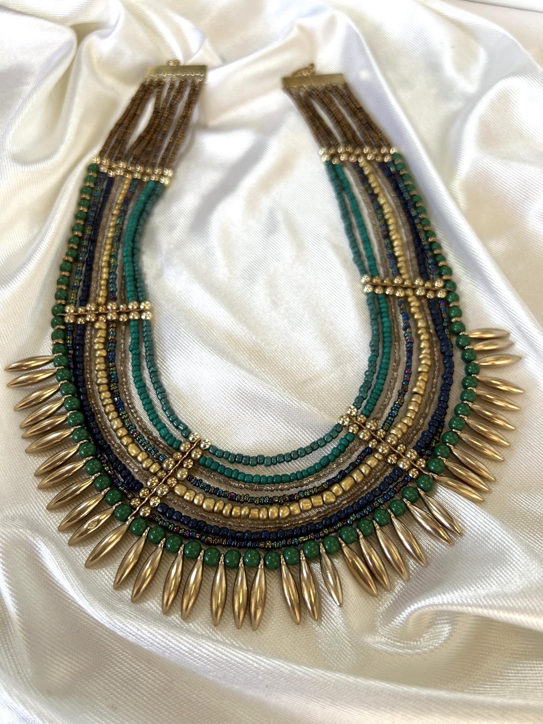 Cleopatra Choker Necklace, Strand Egyptian Beaded Collar Necklace, Gold ...