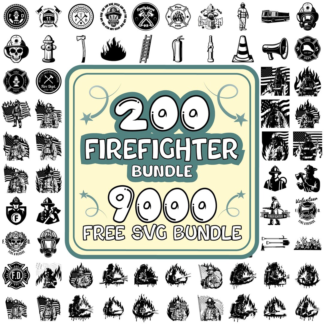 Firefighter SVG Bundle: Fire Dept, Red Line Flag, Fire Station (digital ...
