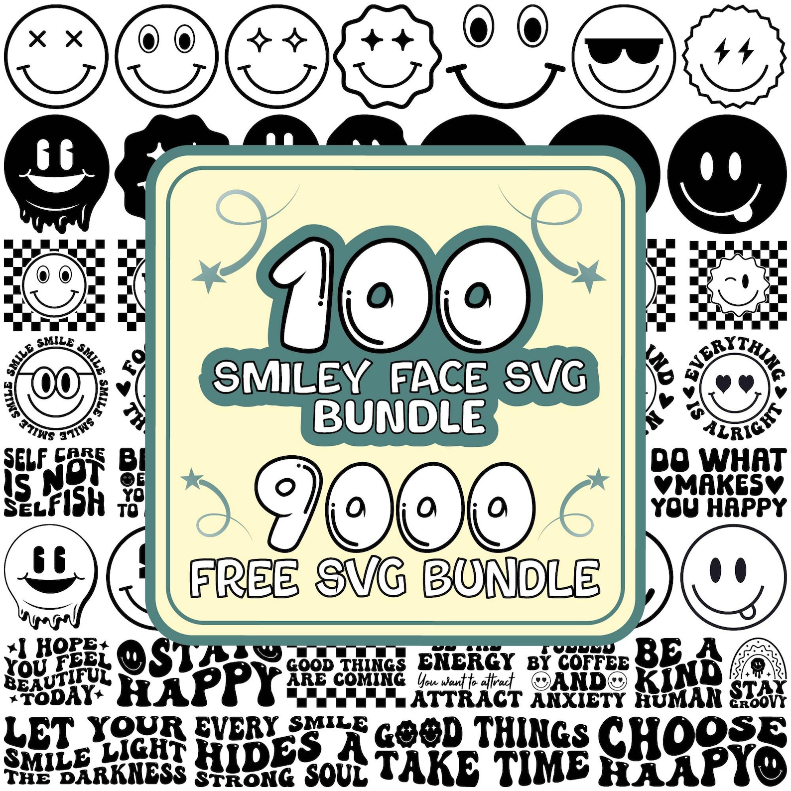 Groovy Smiley Face SVG Bundle: Drippy Emoji Designs (digital Download ...