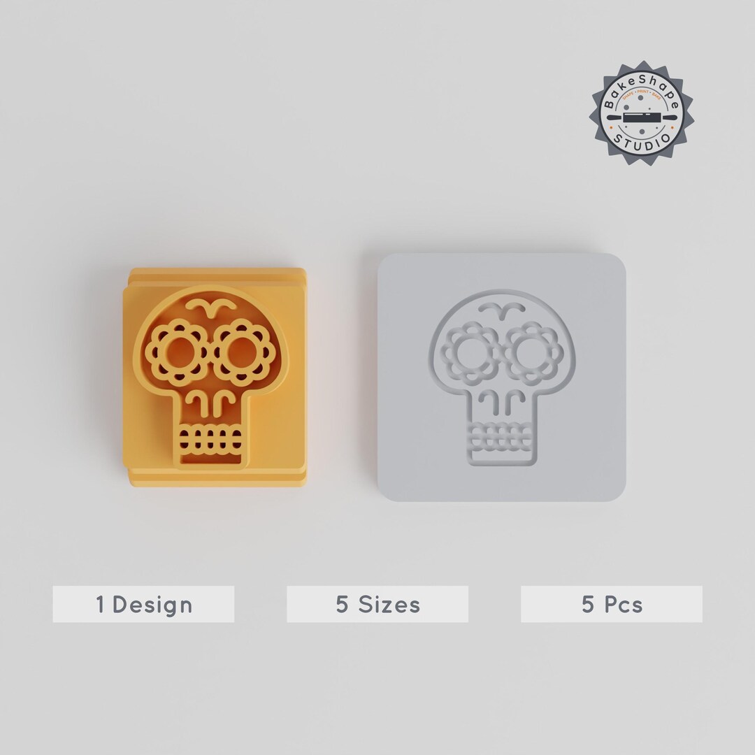 Skull Stamp Tile Set for Clay & Cookies, Calavera, 5 Sizes 20-40mm ...