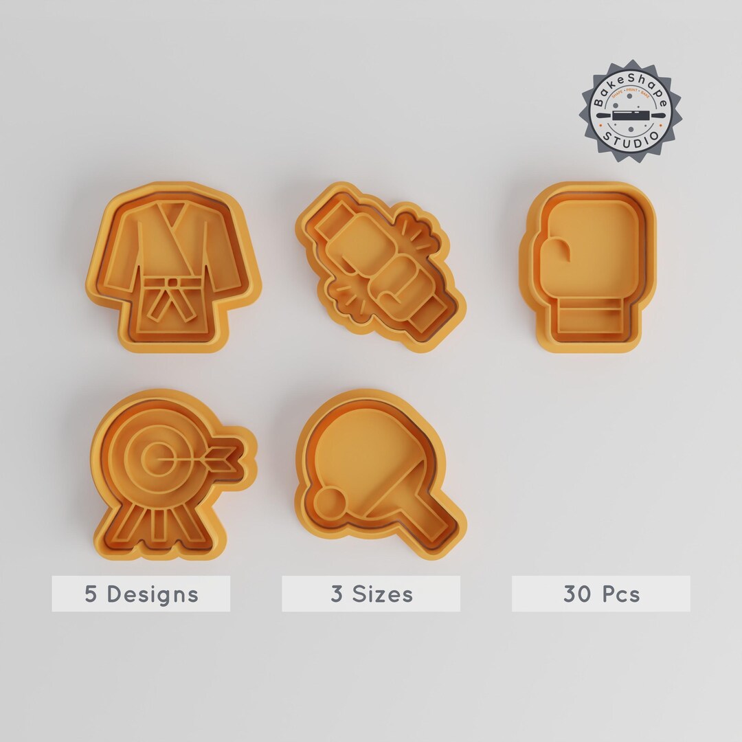 Martial Arts and Sports Cookie Cutter & Stamp Bundle, 30-piece STL Pack ...
