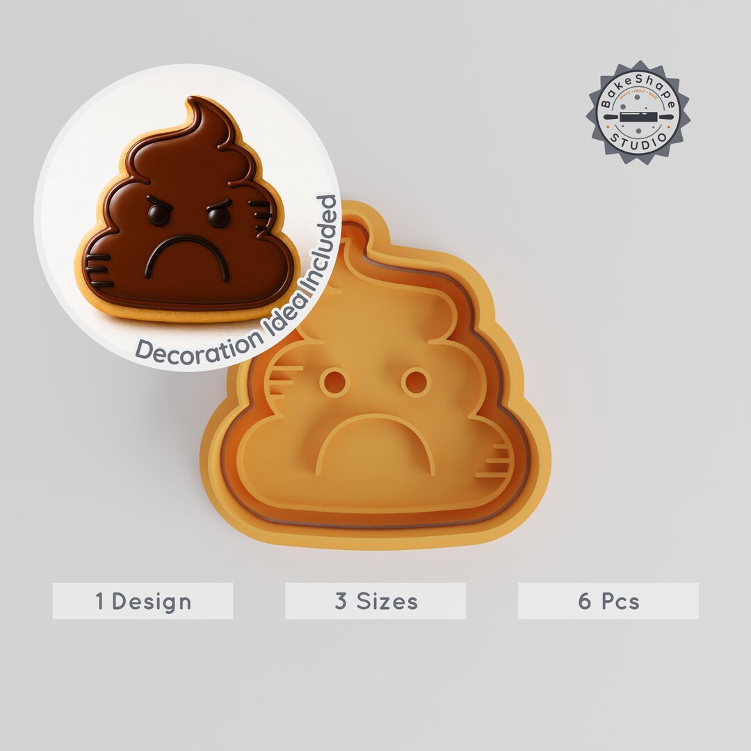 Poop Cookie Cutter Set, 3 Sizes, Funny Angry Emoji Design, Fondant Clay ...