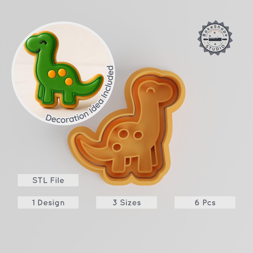 Dinosaur Cookie Cutter Set, Brontosaurus Shape, 3D Print STL, 6 Piece ...