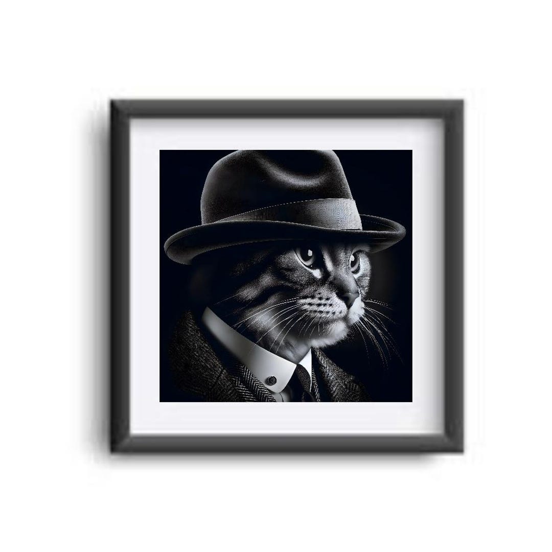 Mobster Cat 70X70CM Digital Art Cat Wall Decor Cat Poster, Vintage Cat ...