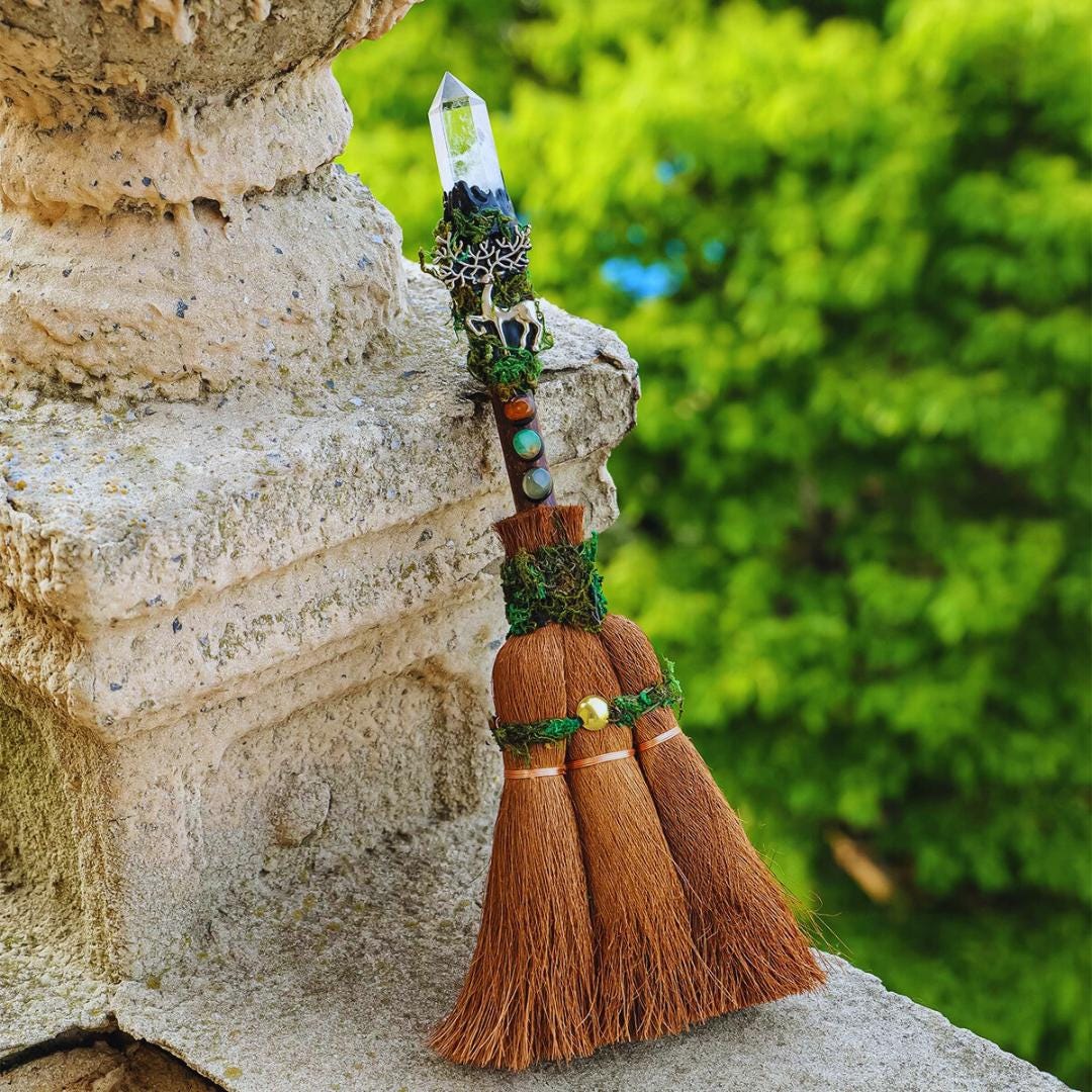 Crystal Witch Broom | Healing Altar Besom With Natural Stone Points ...