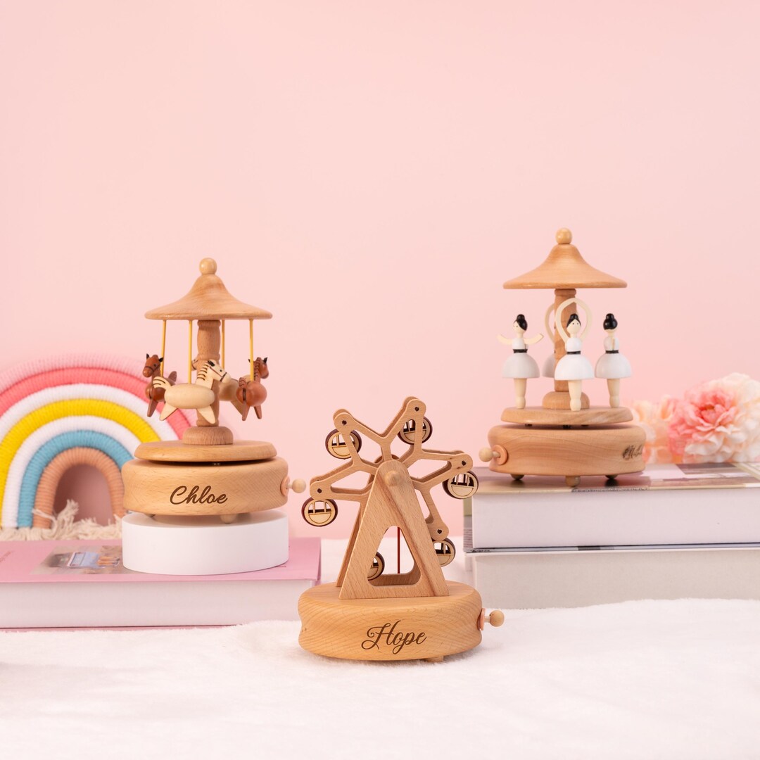 Personalized Wooden Music Box, Custom Kids Musical Toy, Baby Birthday ...